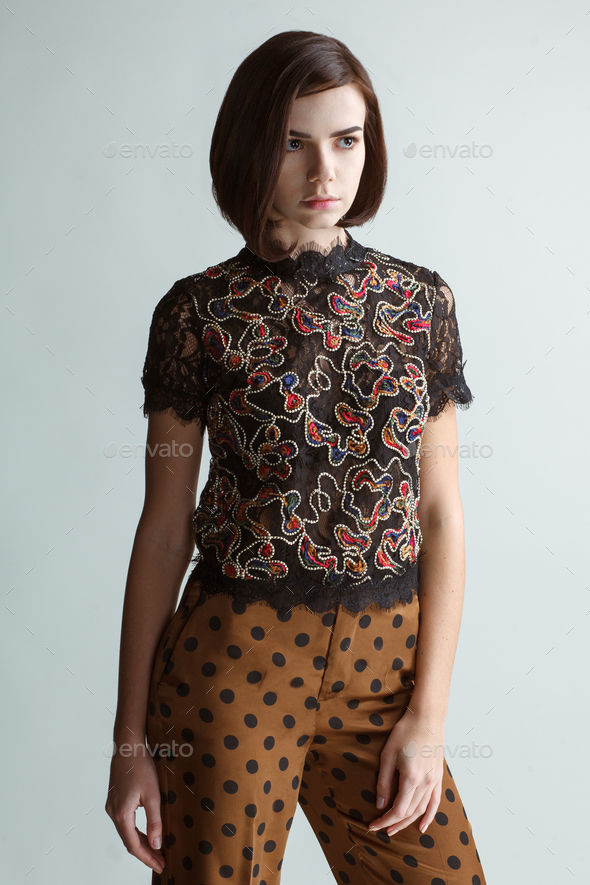 vintage fashion female model on studio background Stock Photo by schum45