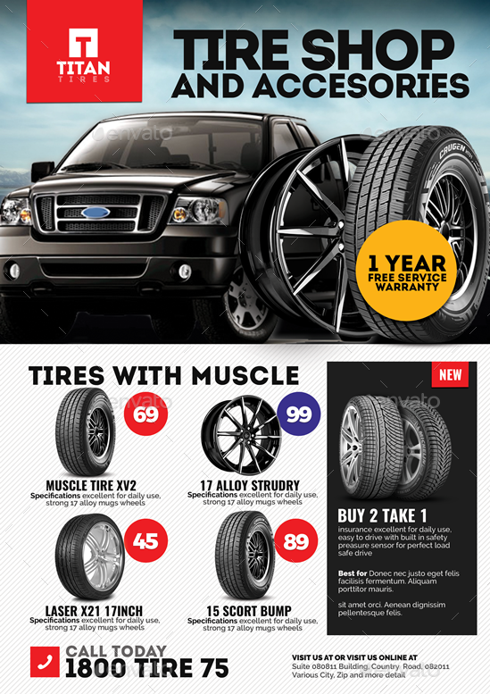 Tire Store Promotional Flyer, Print Templates | GraphicRiver