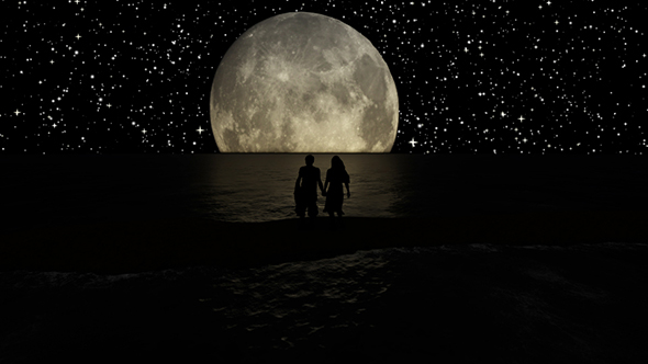 Lovers Couple Walking Under the Moonlight, Motion Graphics | VideoHive