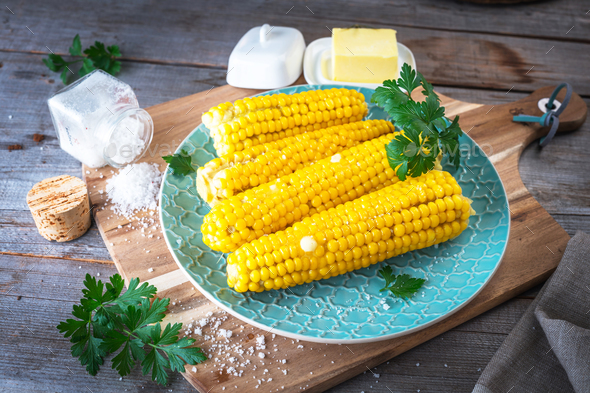 Boiled corn with butter and salt Stock Photo by DanielVincek | PhotoDune
