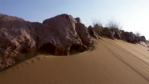 Rocks in Sandy Desert with Dunes and Dry Plants, Stock Footage | VideoHive