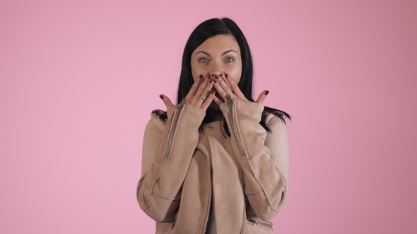 Surprised Excited Happy Woman Portrait of Beautiful Young Woman with ...
