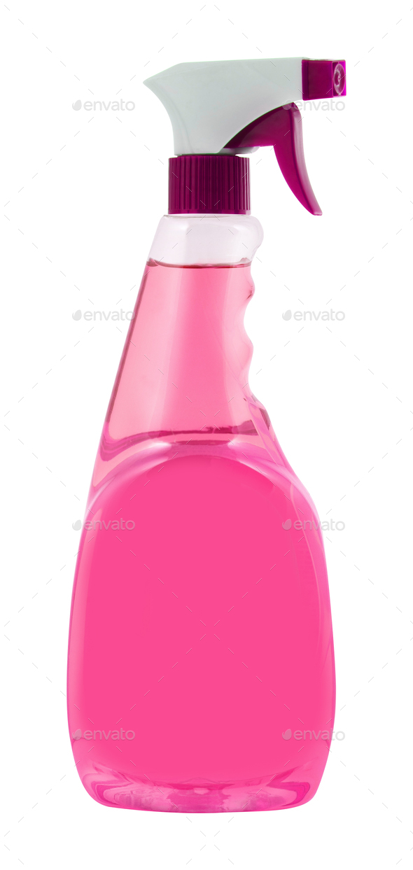 Pink Cleaning Spray Bottle Isolated on White Stock Photo by photobalance