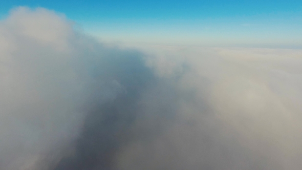 Flying in Fog, Fly in Mist. Aerial Camera Shot. Flight Above the Clouds ...