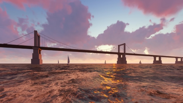 Bridge and Raging Ocean with Boats, Motion Graphics | VideoHive