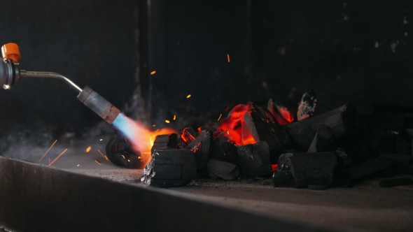 Ignition of Charcoal in the Barbecue Oven, Stock Footage | VideoHive