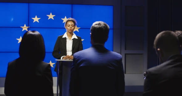 Female Politician of EU Having Press Conference, Stock Footage | VideoHive