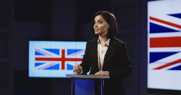 Female News Anchor Presenting British News, Stock Footage | VideoHive