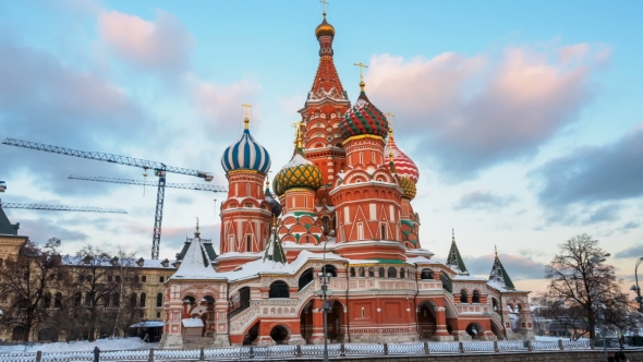 Moscow Kremlin, Red Square. St Basils Cathedral. Winter, Stock Footage
