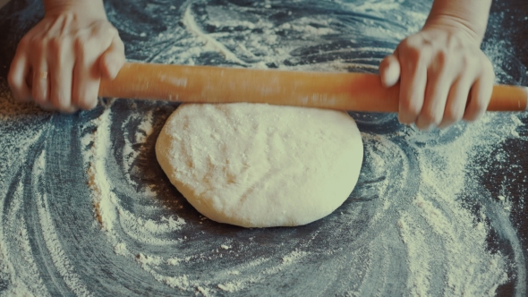 Rolling Dough with Rolling Pin for Baking, Stock Footage | VideoHive