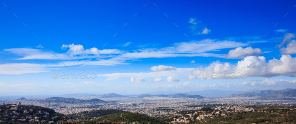 Greece, Athens. Panoramic view on blue sky background Stock Photo by rawf8