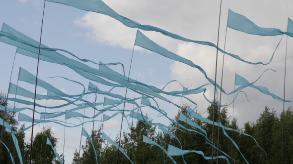A Lot of Long Blue Flags Flutter in the Wind, Stock Footage | VideoHive