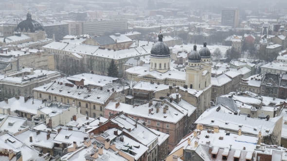 Snow Storm in Old Europe City. Heavy Snow Falling in the Middle of ...