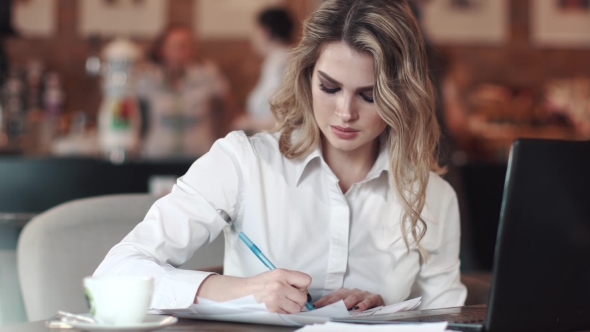 Attractive Girl Manager Working on Laptop , Stock Footage | VideoHive