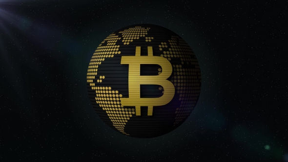 Bitcoin Symbol on Earth Planet Which Rotates, Cosmos on Background ...