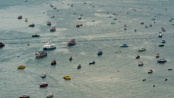 Top View of Floating Many Ships and Boats in the Sea.Thailand. Pattaya ...