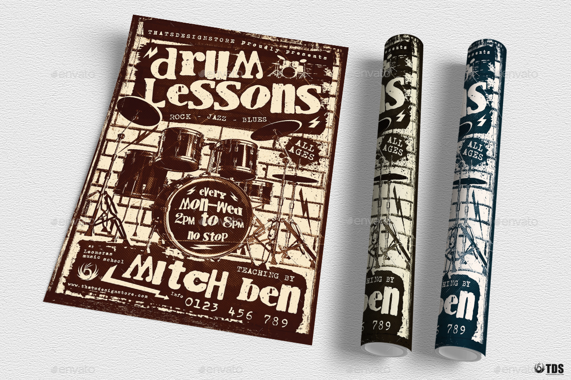 Drum Lessons Flyer Template V1, Print Templates | GraphicRiver