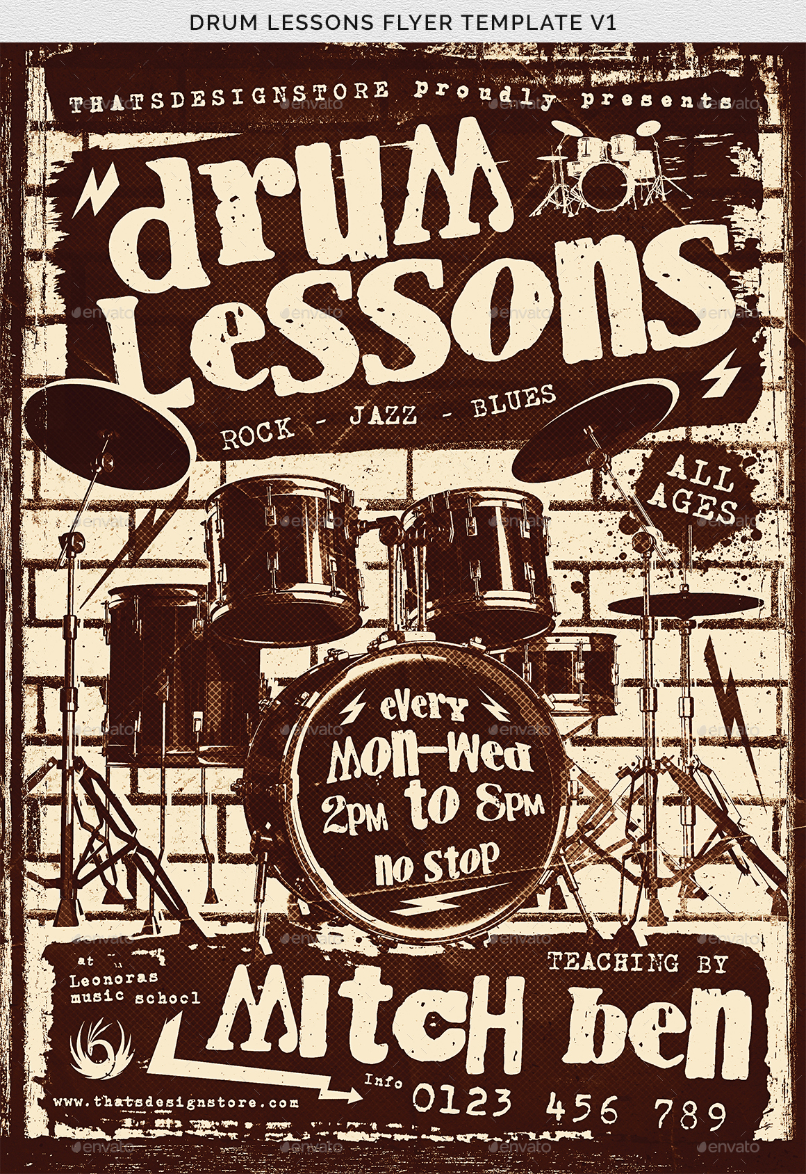 Drum Lessons Flyer Template V1, Print Templates | GraphicRiver