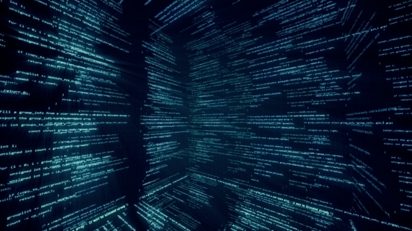 Virtual Space with Running Code in the Form of Cubes, Motion Graphics