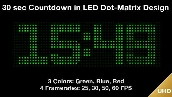 LED / LCD Countdown 30 Seconds Dot Matrix Digital, Motion Graphics