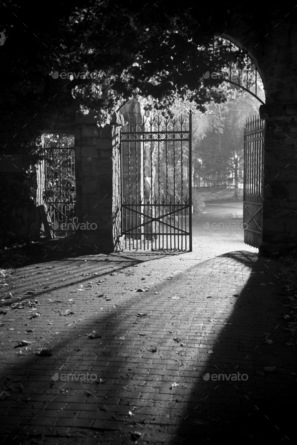 Park Entrance Gate At Night Stock Photo by IndustryAndTravel | PhotoDune