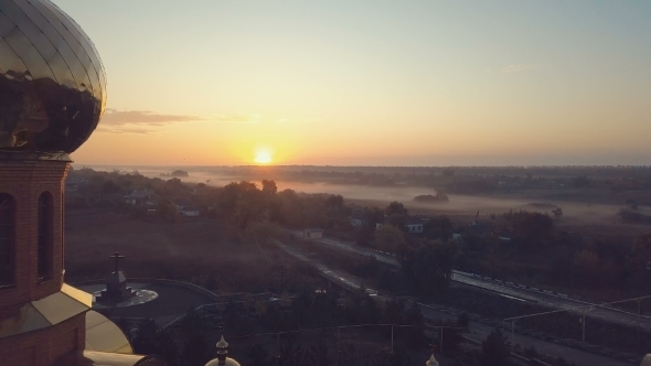 Aerial View of Church at Sunrise. UHD., Stock Footage | VideoHive
