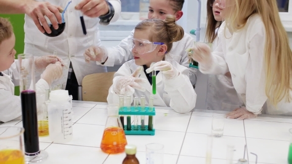 Group of Children Making Science Experiments. Education, Stock Footage