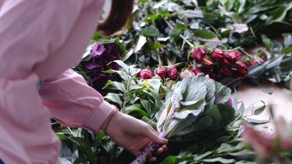 Florist Put Exotic Flower on Bouquet, Stock Footage | VideoHive