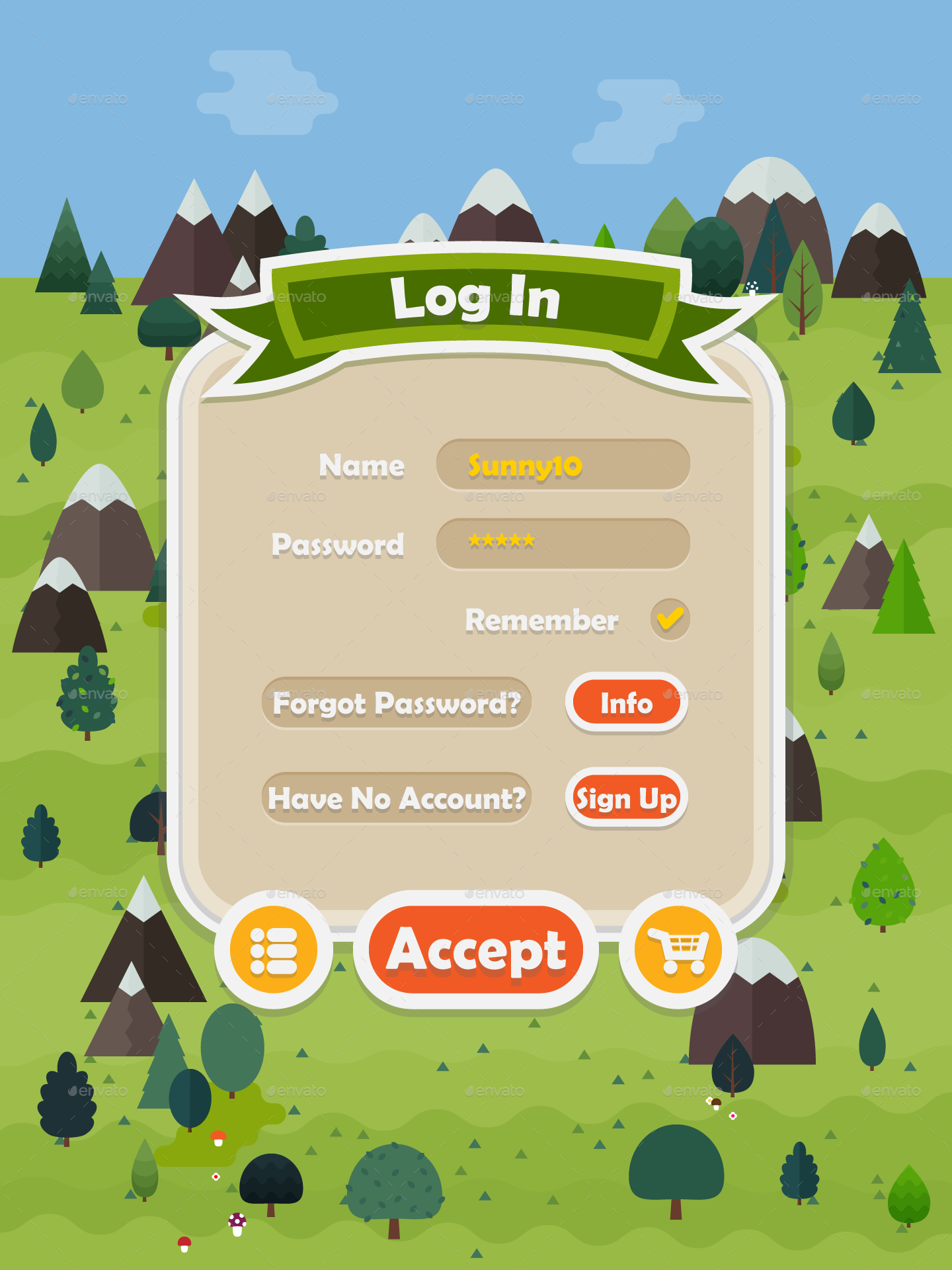 Flat Forest Game User Interface Set, Game Assets | GraphicRiver