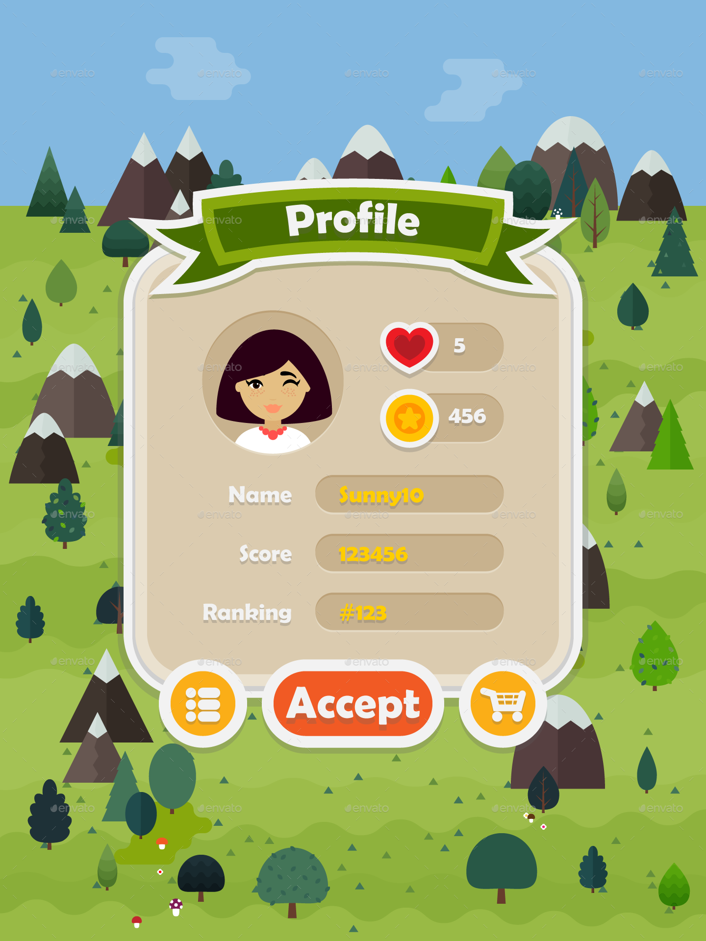 Flat Forest Game User Interface Set, Game Assets | GraphicRiver