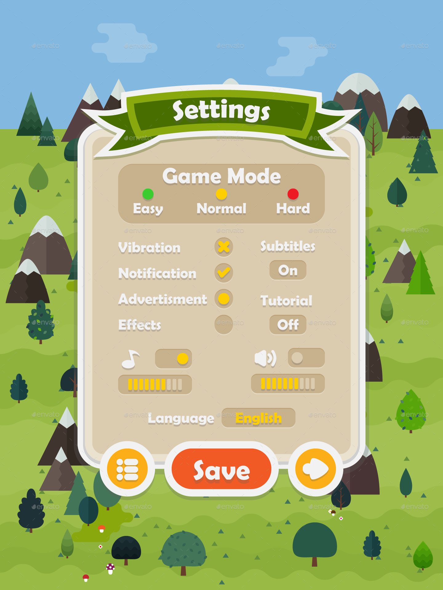Flat Forest Game User Interface Set, Game Assets | GraphicRiver