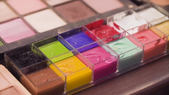 Palette with Colorful Paints for Art Make-up, Stock Footage | VideoHive