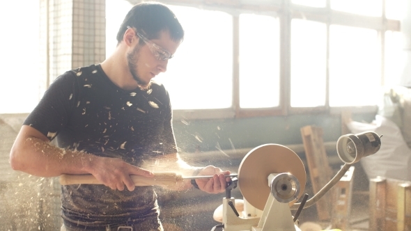 Carpenter Scrape on the Lathe a Piece of Furniture, Stock Footage ...