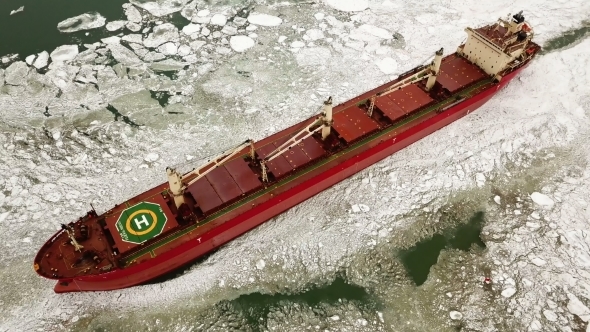 The Ship Sails Through the Sea Ice in the Winter, Stock Footage | VideoHive