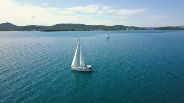 Yacht Sailing on Opened Sea, Stock Footage | VideoHive