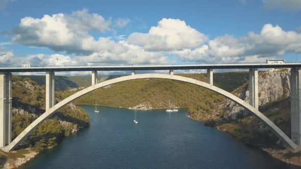 Aerial Panorama View with Bridge and Sea Around Islands. Beautiful ...