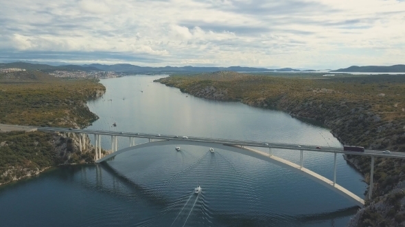 Aerial Panorama View with Bridge and Sea, Stock Footage | VideoHive