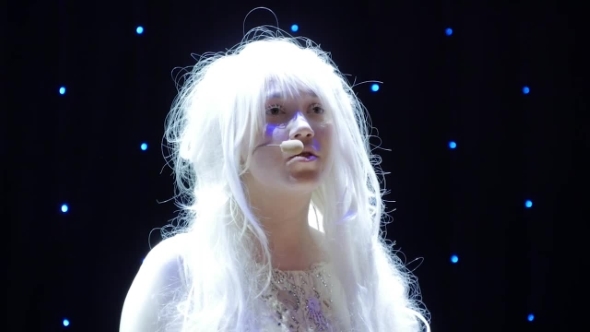 Beautiful Girl Albino Sings Song on Stage in Theatre, Stock Footage