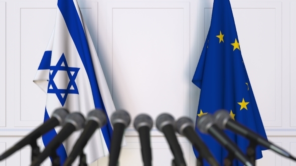 Flags of Israel and the European Union at International Press ...