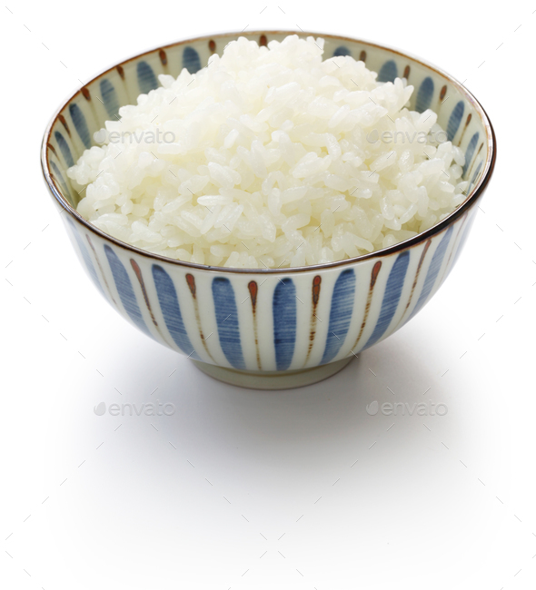 gohan, cooked white rice, japanese staple food Stock Photo by motghnit