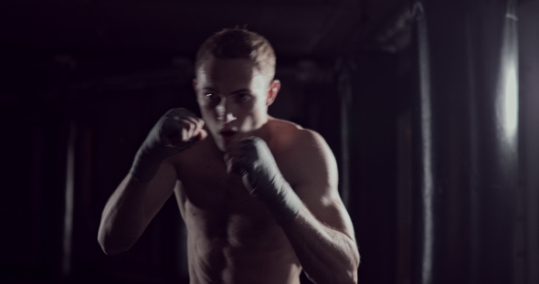Kickboxer Shadow Boxing As Exercise for the Fight. Fighter Training ...