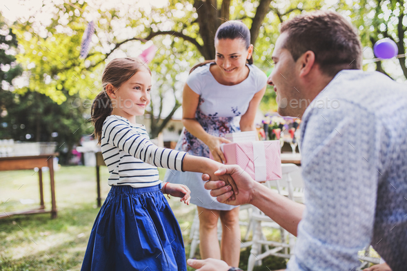 Family celebration or a garden party outside in the backyard. Stock ...