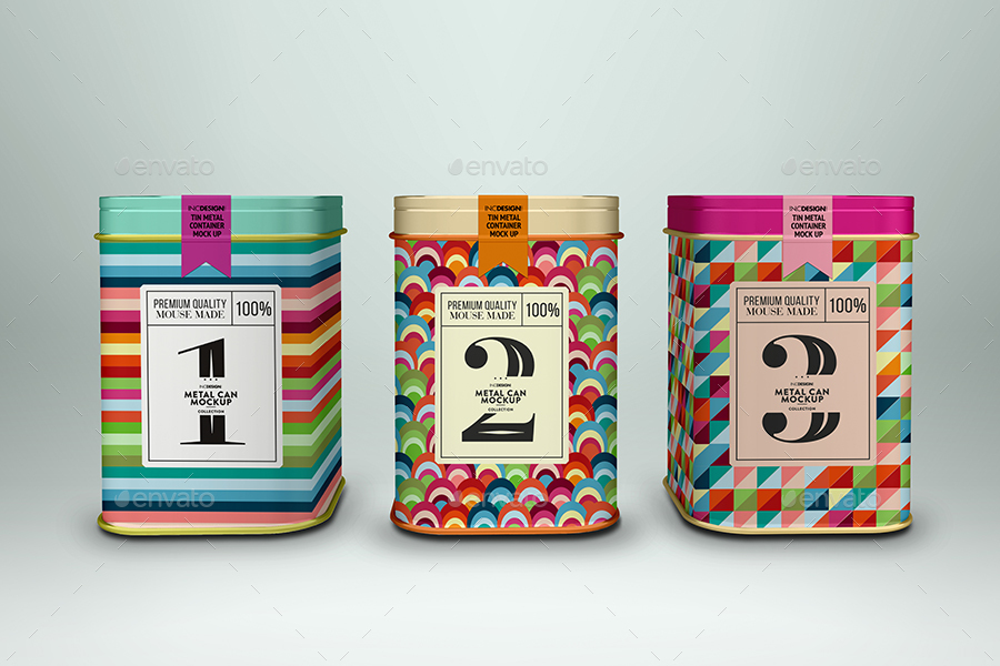 Square Tin Cans Packaging Mock Up for Tea or Coffee or Storage, Graphics