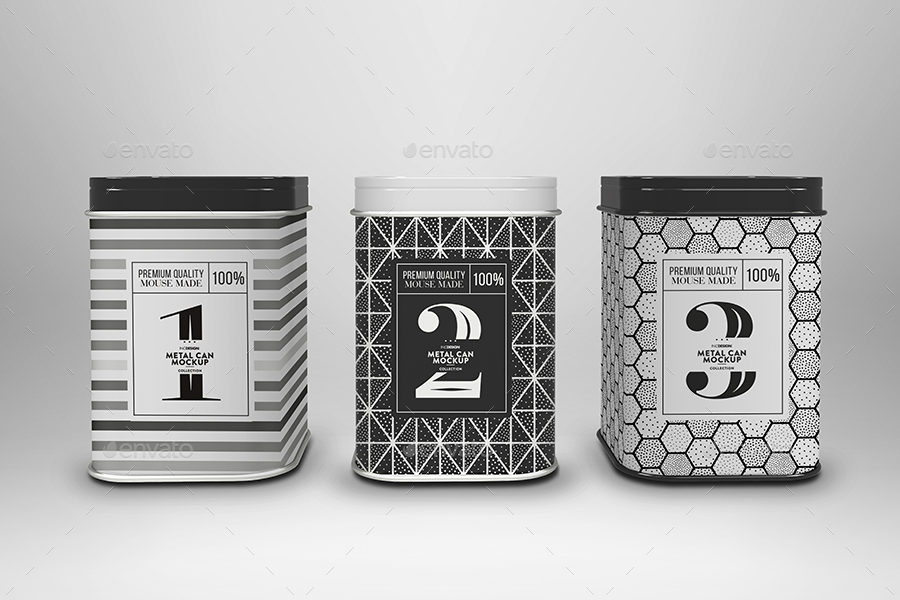 Square Tin Cans Packaging Mock Up for Tea or Coffee or Storage, Graphics