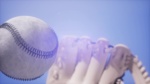 Baseball and Mitt at Blue Sky Background, Motion Graphics | VideoHive