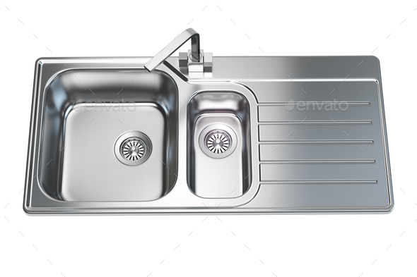 Kitchen sink isolated on white background. Stock Photo by maxxyustas