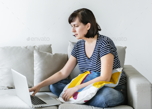 White woman using laptop Stock Photo by Rawpixel | PhotoDune