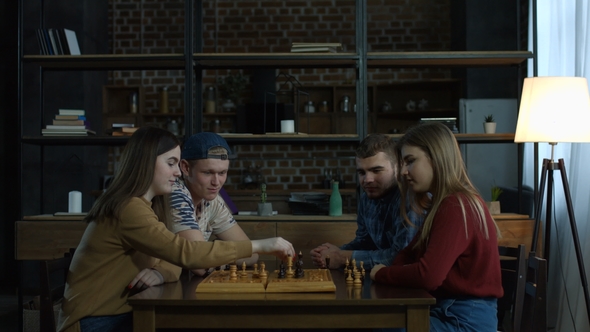 Joyful Girl Defeating Her Friend in Chess Game, Stock Footage | VideoHive