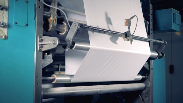 Industrial Paper Roll Is Being Processed By an Industrial Machine ...
