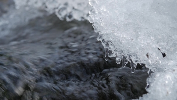 Frozen Mountain Stream. Under the Ice Build Up Running Mountain Stream ...